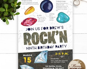Rocks Birthday Invitations, Digital File, Geology Birthday Invitation ...