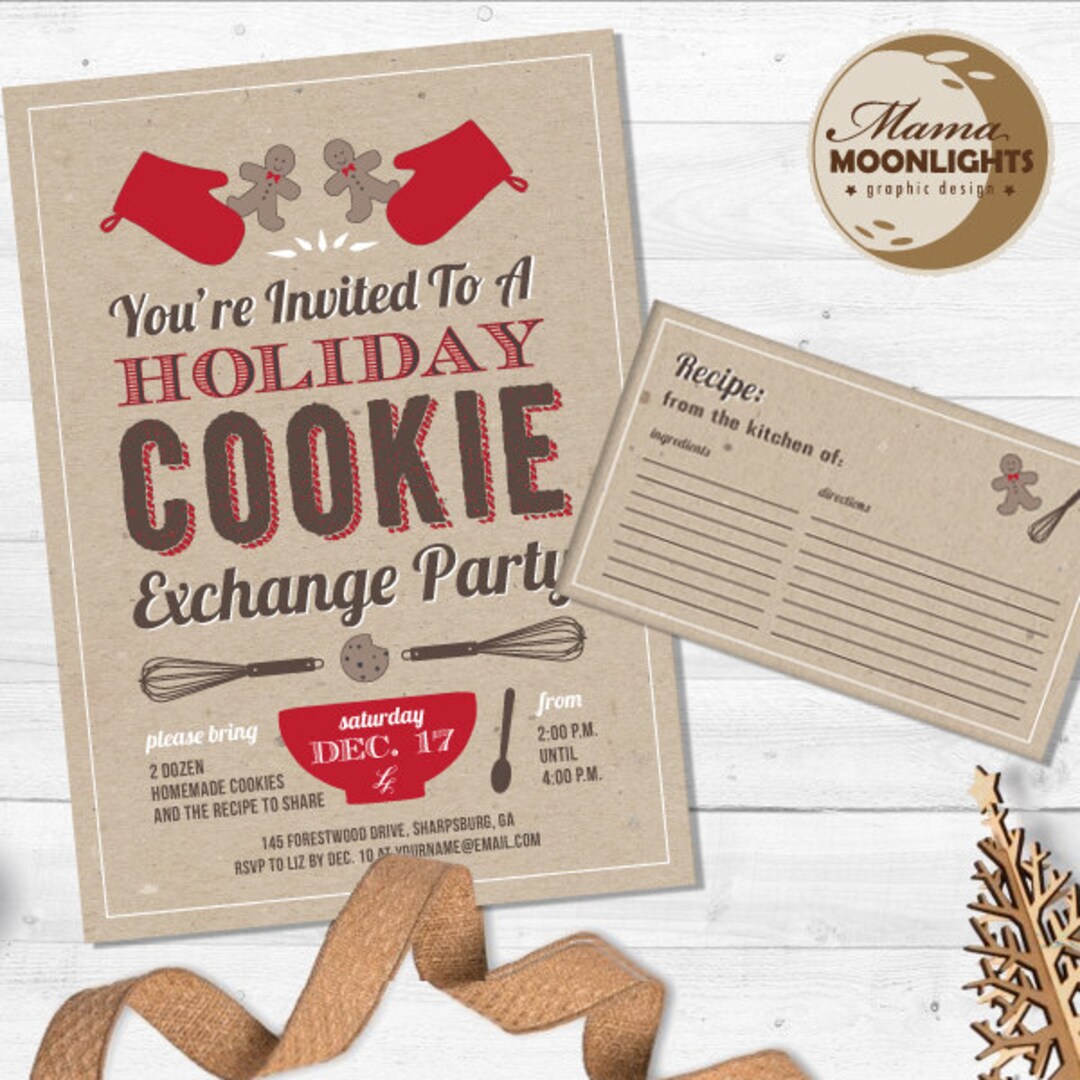 Cookie Swap Invite With Recipe Card - Cookie Exchange Invitation - DIY ...