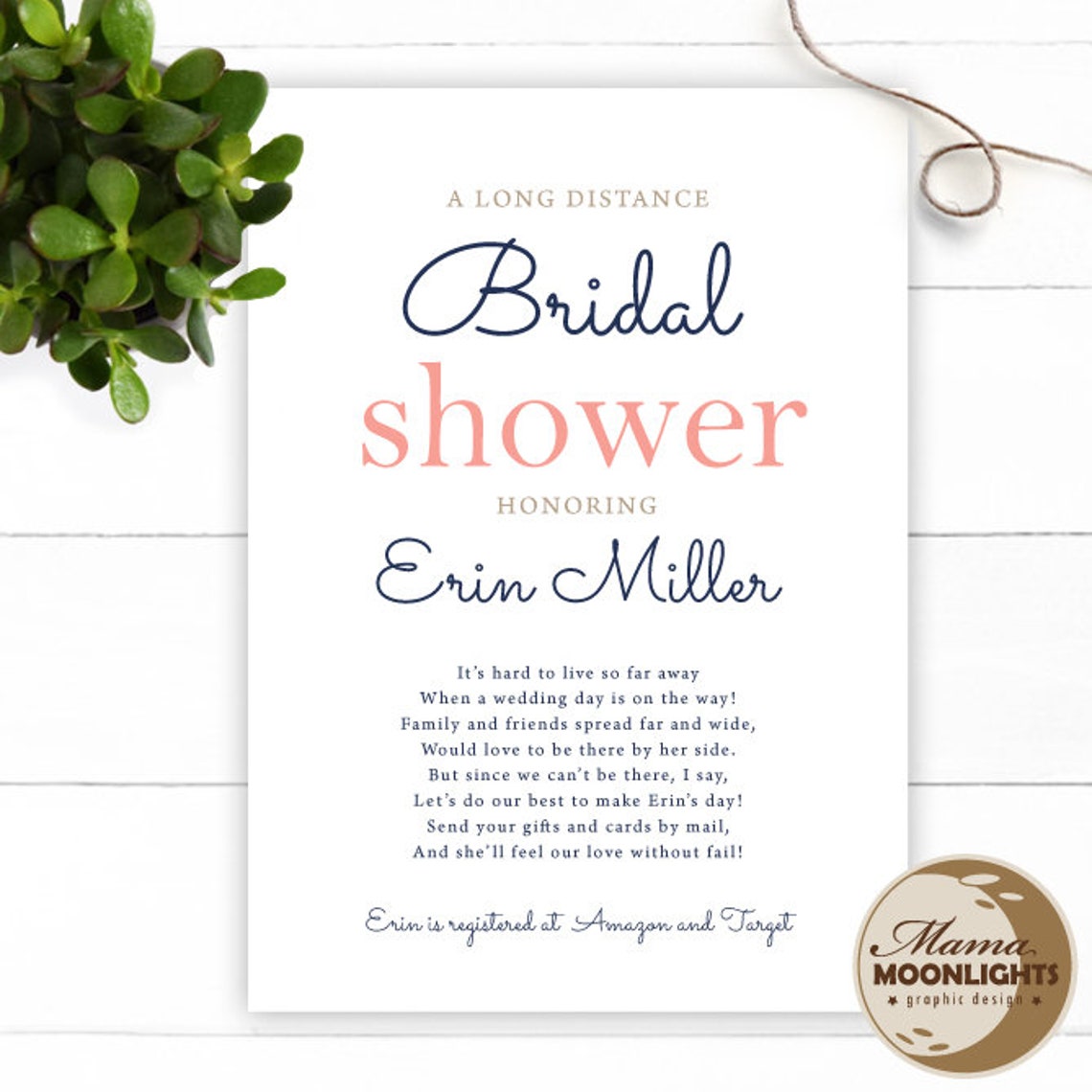 Long Distance Bridal Shower Invite - Two Sided Bridal Shower Invite ...