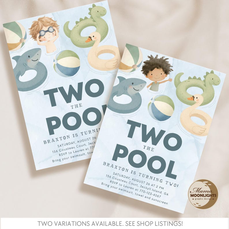 Two the Pool Party Birthday Invite, 2nd Birthday, Second Birthday, Boy ...