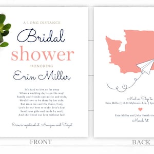 Long Distance Bridal Shower Invite - Two Sided Bridal Shower Invite ...
