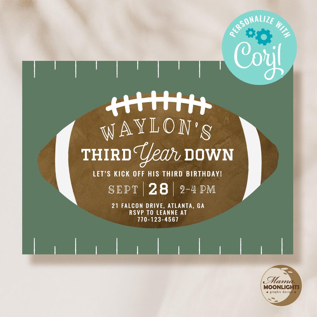 Instant Download | Third Year Down | Football Birthday Invite | Third ...