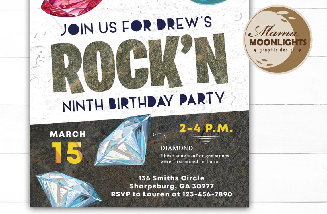 Geology Invitation Gemstone Invite Rock Party Invitation - Etsy