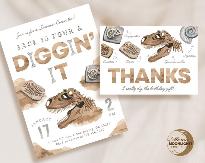 Dinosaur Party Invite, Fossil Birthday Party Invitation, Dino Dig, Trex ...