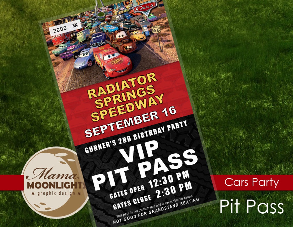 Disney Pixar Cars Printable Birthday VIP Pit Pass - Etsy
