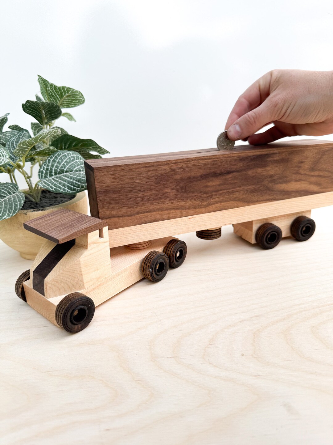 Wooden Semi Bank Truck, Boys Piggy Bank, Wooden Toy Truck, Kids Piggy ...