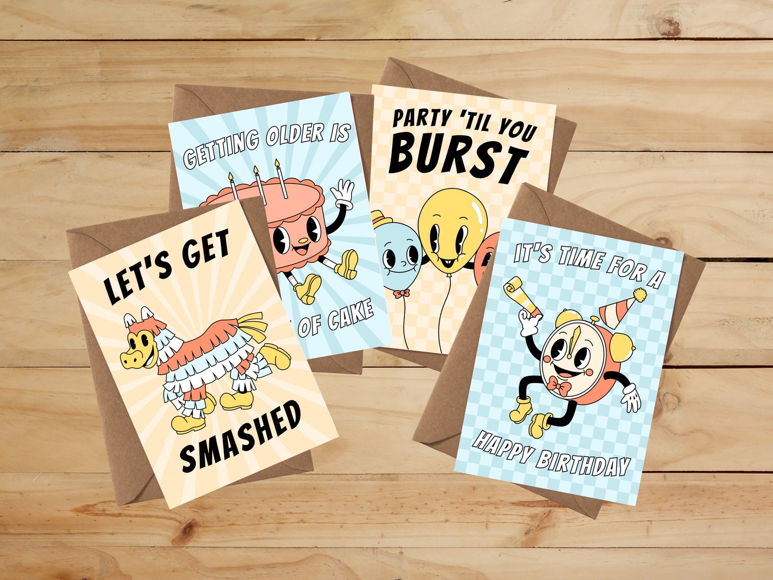 Retro Character Birthday Card Set | Printable Card | Digital Download ...