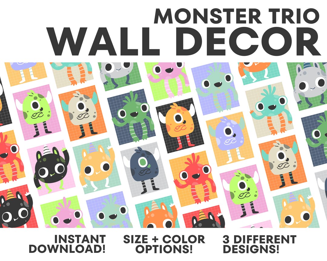 Monsters Trio Wall Decor, Kids Decor, Nursery Decor, Wall Art, Colorful ...