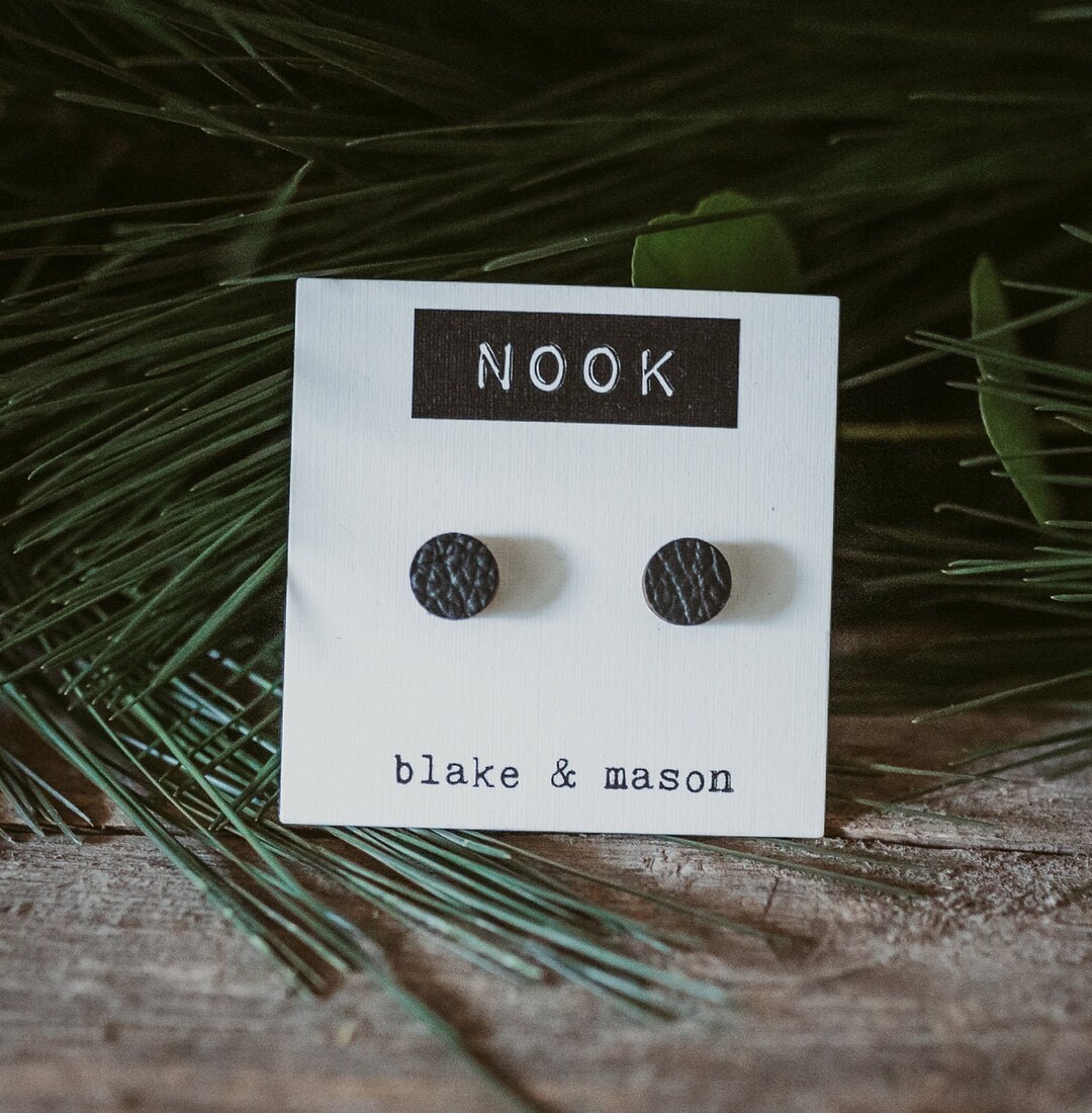 L E A T H E R & T I M B E R Stud Earrings BLACK - Etsy