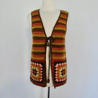 Vintage Crochet Pattern Womens Postage Stamp Vest Granny Square Rib ...