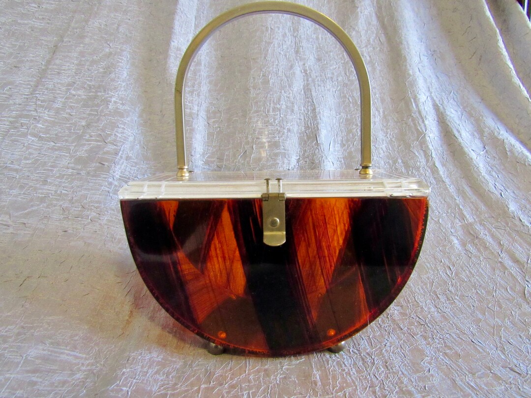 1950s Sophisticated, Exotic, Striped Faux Tortoise Shell Pattern Lucite ...