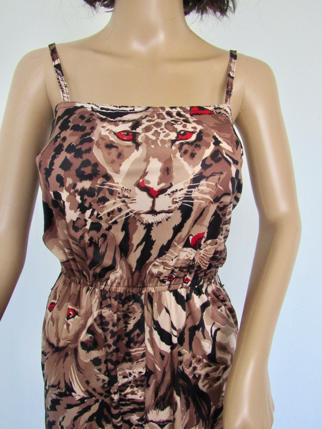 1980s Dramatic Leopard, Tiger & Lion Print Jumpsuit With Low Back ...