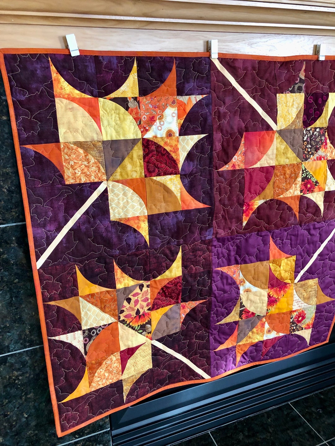 Fall Leaf Quilt 35" X 35" - Handmade Leaf Wall Hanging Quilt - Leaf ...