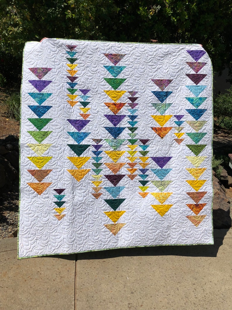 62" X 66" Batik Lap Quilt - Flying Geese Quilt - White Batik Couch ...