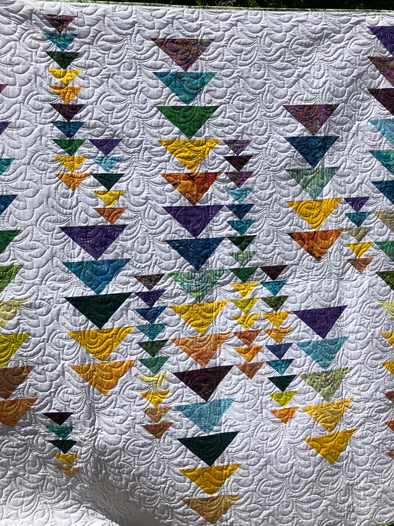 62" X 66" Batik Lap Quilt - Flying Geese Quilt - White Batik Couch ...