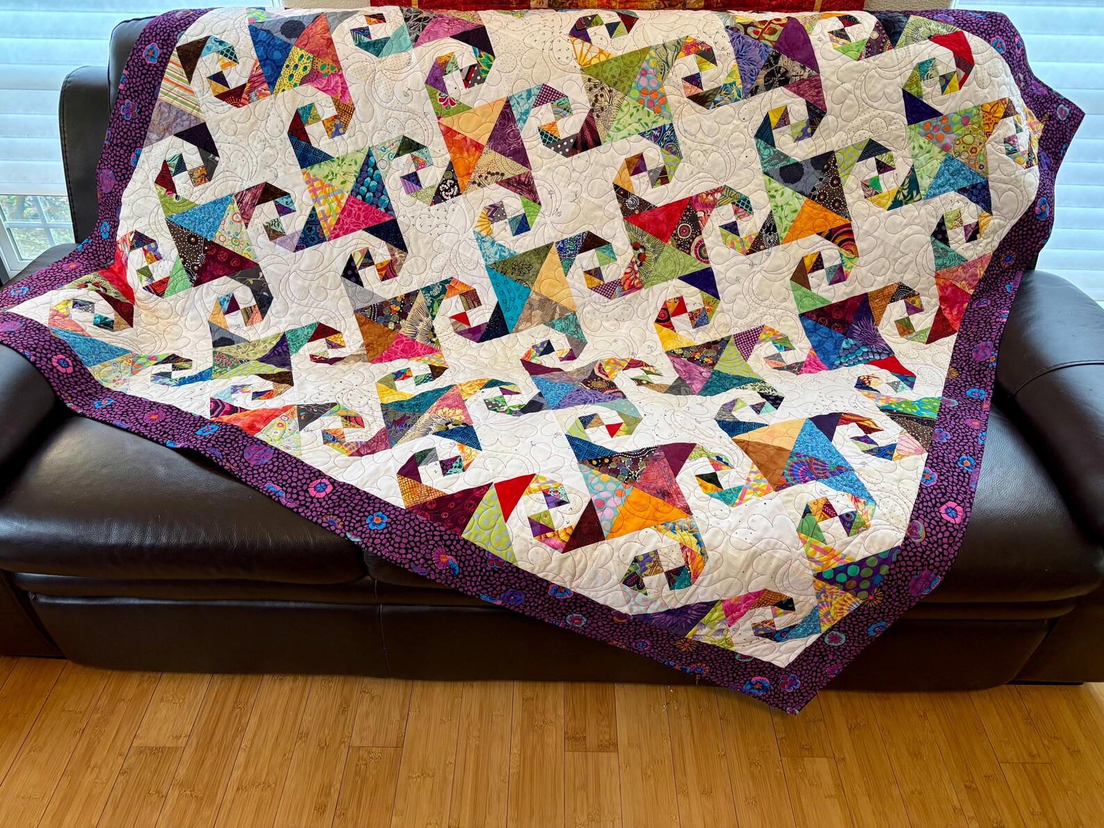 Scrappy Snail Trail Quilt (62" X 71") - Handmade Patchwork Lap Blanket ...