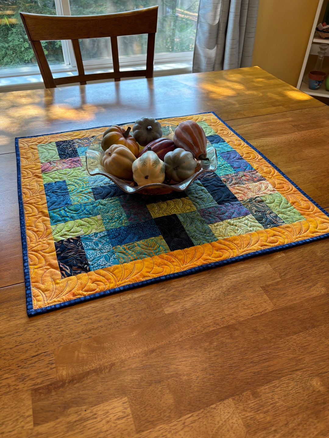 Bright Quilted Table Topper 24” X 24”- Small Table Quilt - Handmade ...