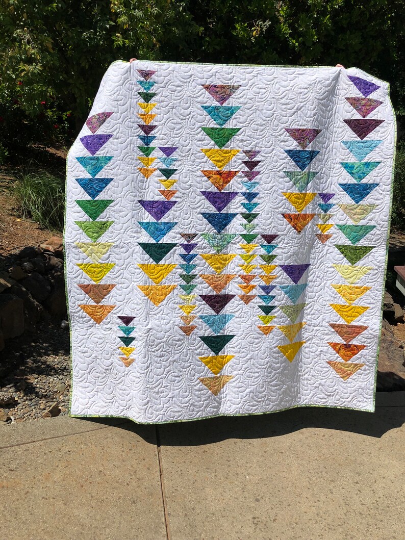 62" X 66" Batik Lap Quilt - Flying Geese Quilt - White Batik Couch ...