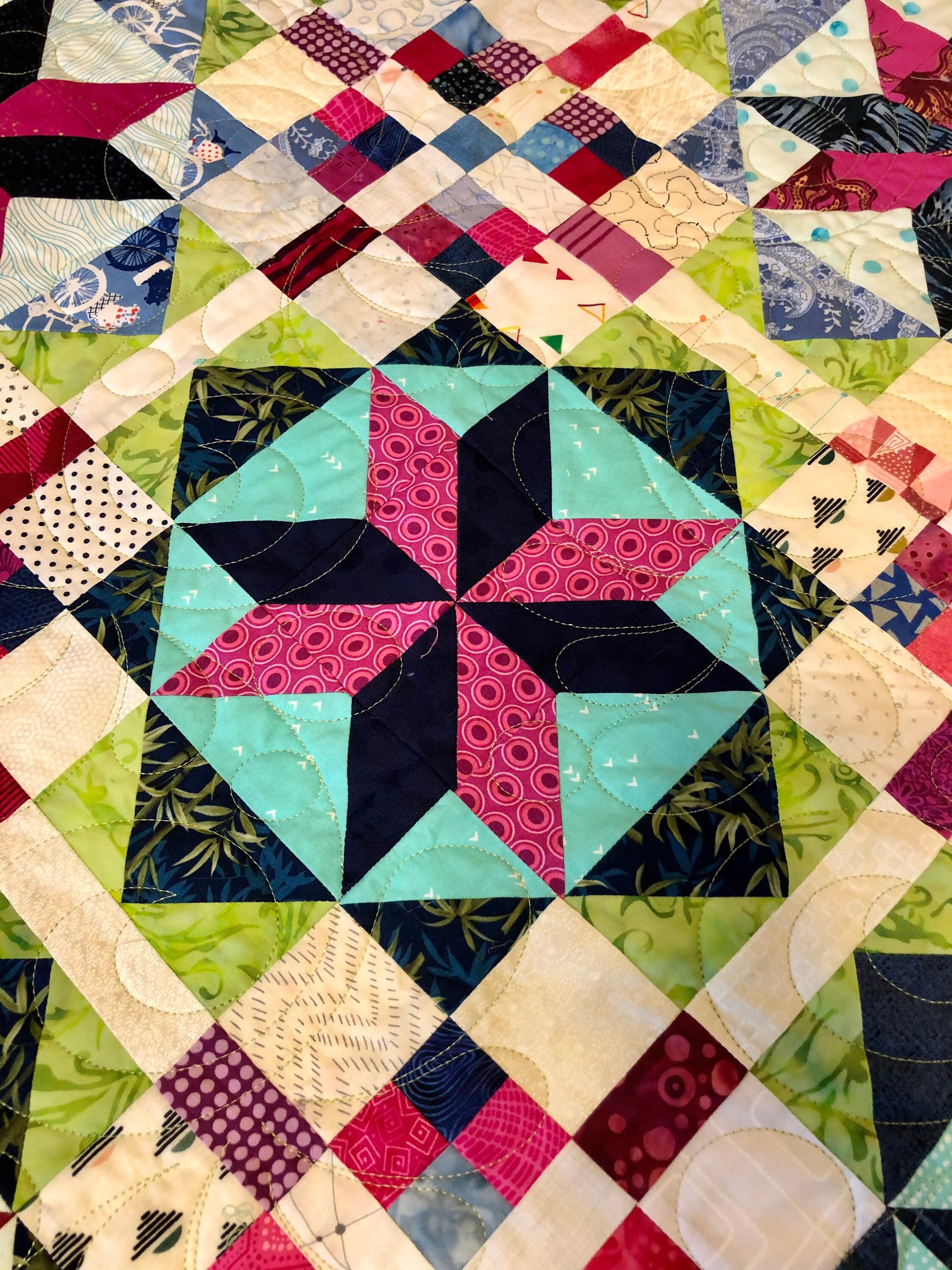 Bed Size Quilt 81 X 83 Pink and Blue Quilt Spring Colored Bed Quilt ...