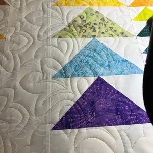 62" X 66" Batik Lap Quilt - Flying Geese Quilt - White Batik Couch ...