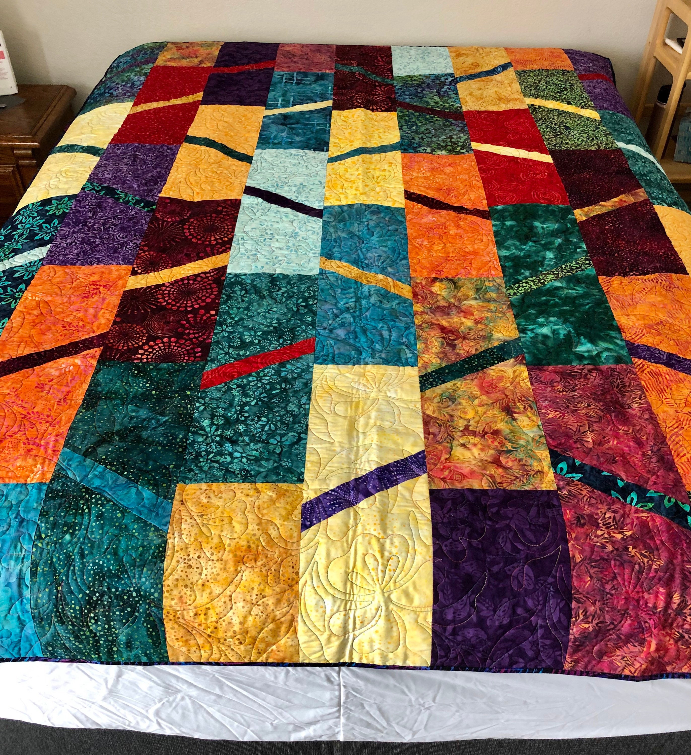 Bed Quilt Bright Batik Quilt 62 X 82 Twin Bed Quilt Handmade Batik ...