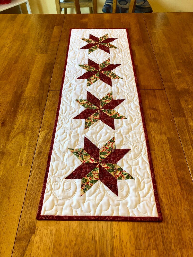 Holiday Star Table Runner 12 X 38 Handmade - Etsy