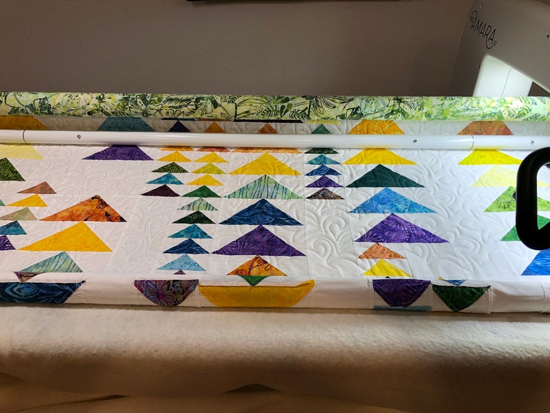 62" X 66" Batik Lap Quilt - Flying Geese Quilt - White Batik Couch ...