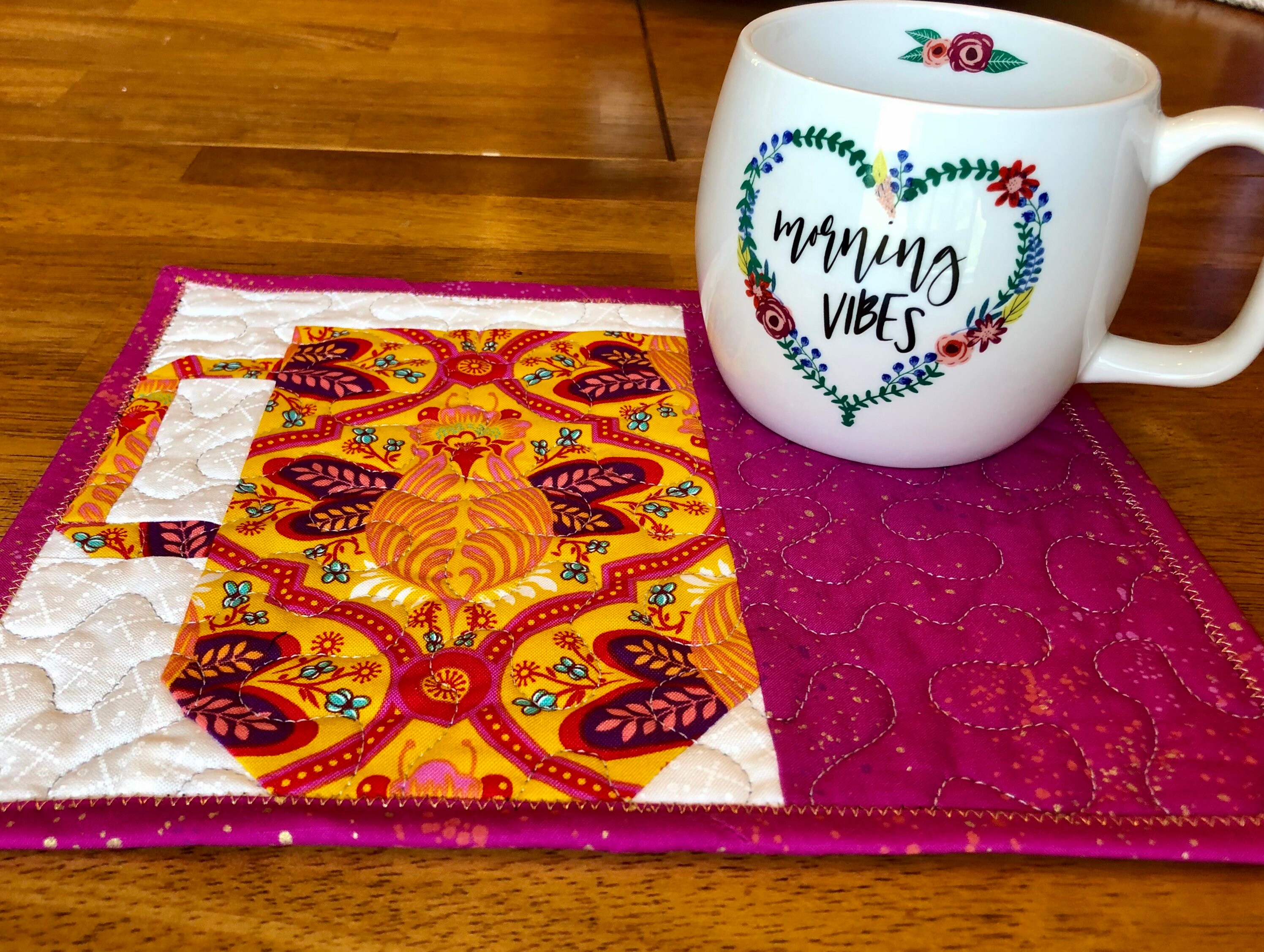 Pink and Yellow Mug Snack Mat 10 X 8 Bee Quilted Snack Mat Large ...