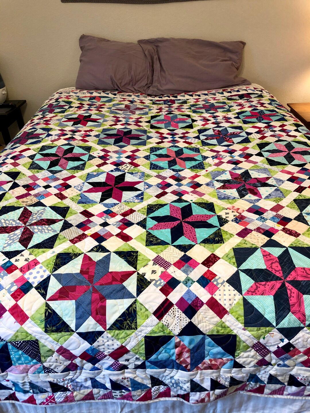 Bed Size Quilt 81" X 83" - Pink and Blue Quilt - Spring Colored Bed ...