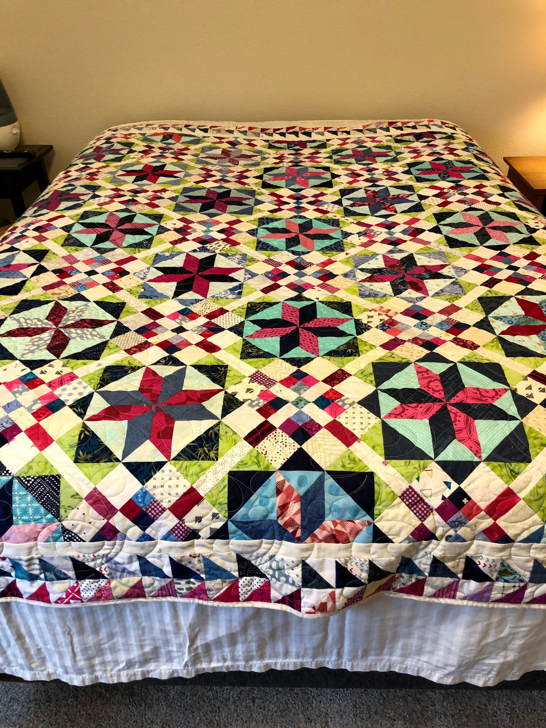Bed Size Quilt 81 X 83 Pink and Blue Quilt Spring Colored Bed Quilt ...