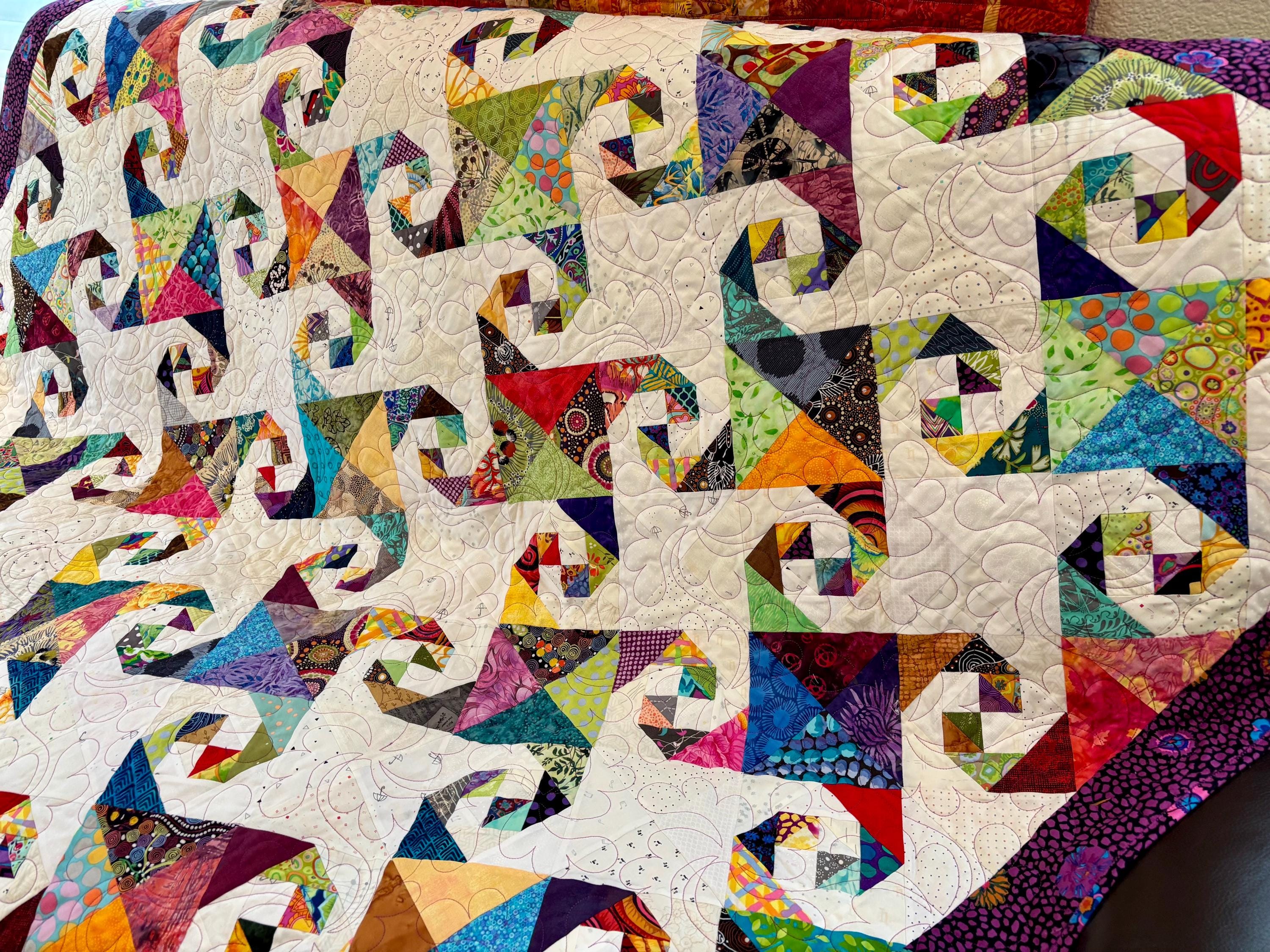 Scrappy Snail Trail Quilt (62" X 71") - Handmade Patchwork Lap Blanket ...