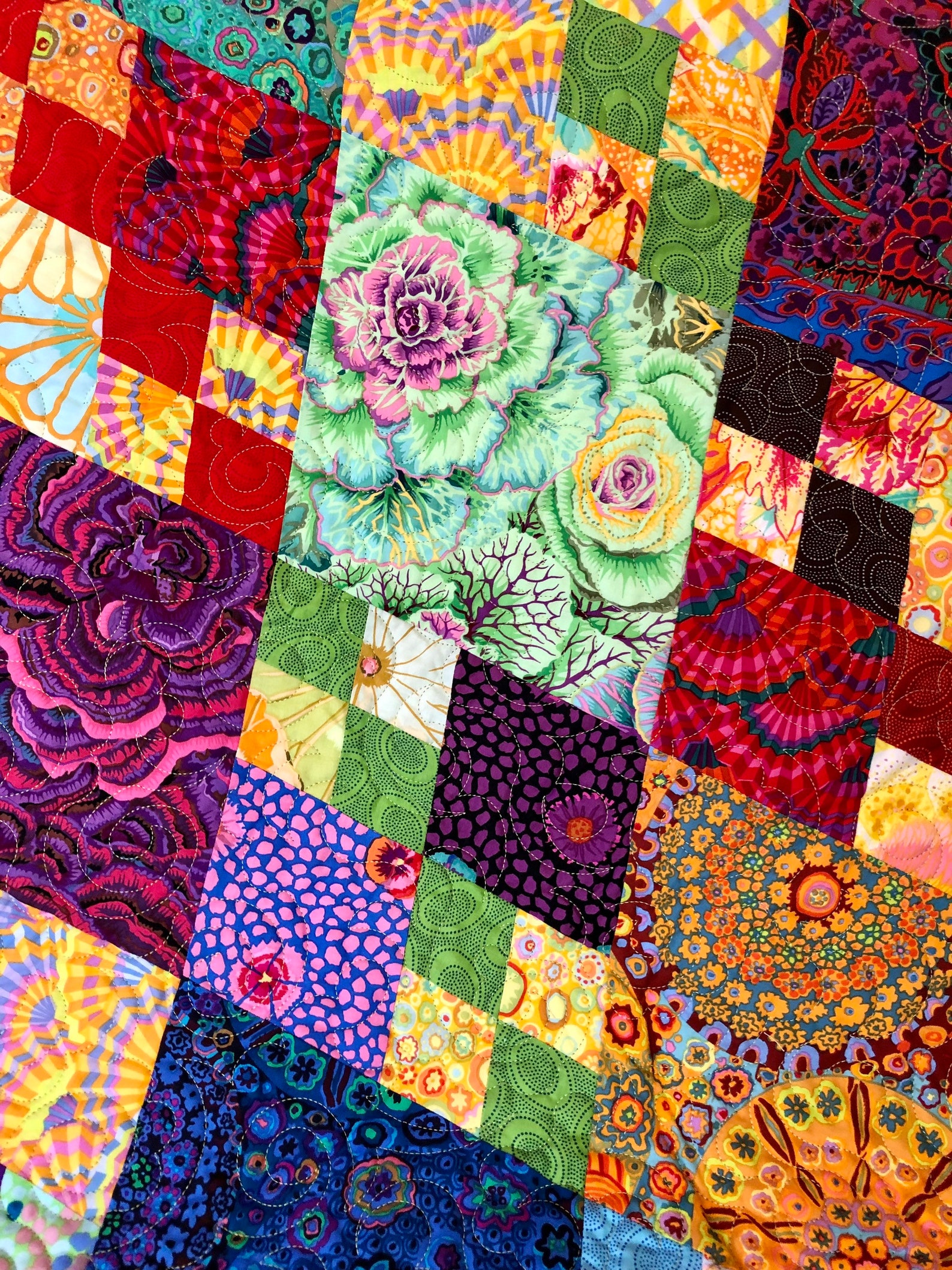 Harlequin Lap Quilt 48 X 66 Kaffe Fassett Handmade Quilt Couch Quilt ...