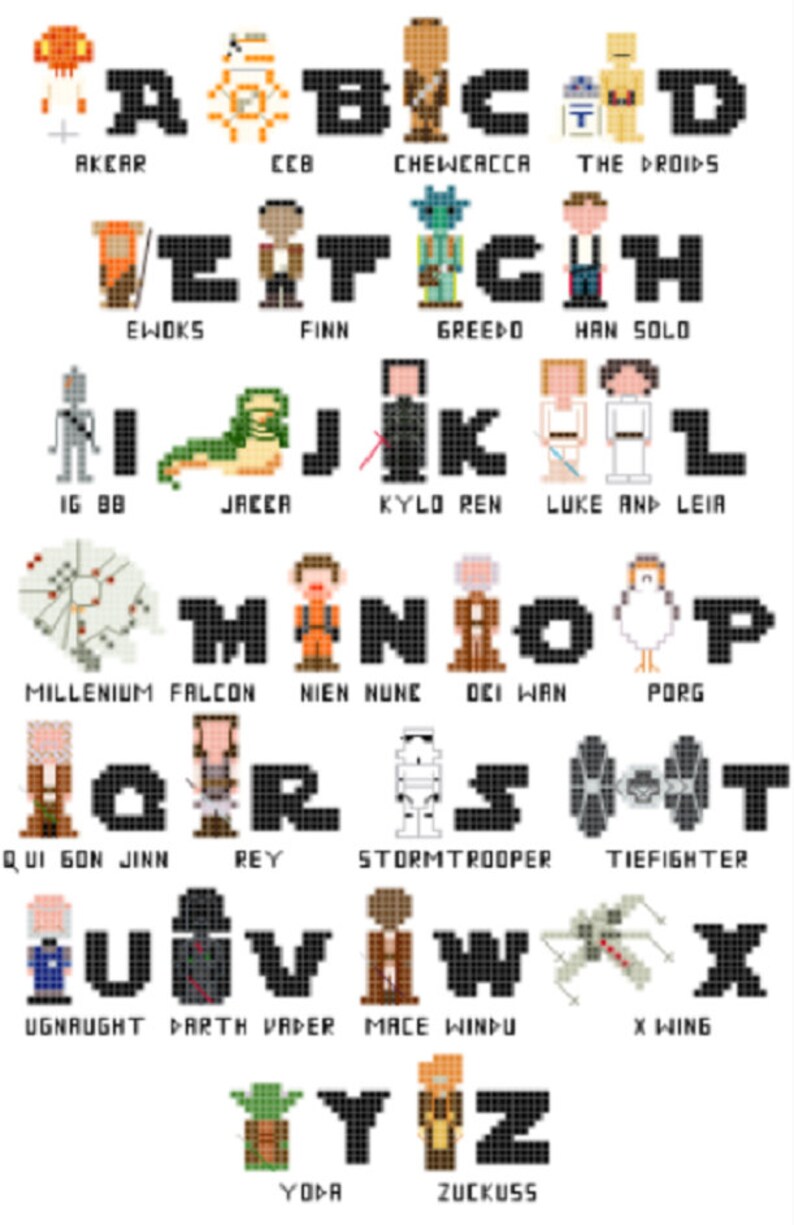 Star Wars Alphabet Sampler Cross Stitch DIGITAL PATTERN | Etsy Star Wars Alphabet Sampler Cross Stitch DIGITAL PATTERN | Etsy