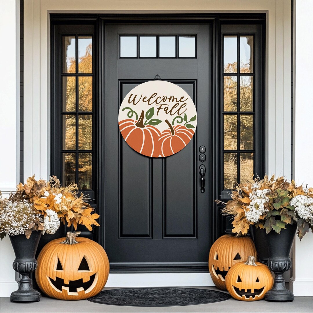 Welcome Fall Door Sign, Door Hanger, Halloween Home Decor, Autumn Home ...