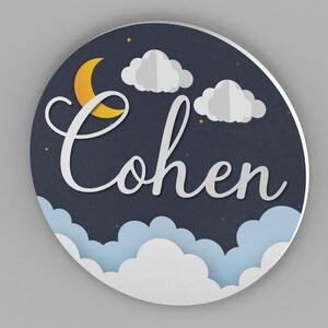 Round Personalized Name Sign, Night Sky Theme Nursery Decor, Bedroom ...