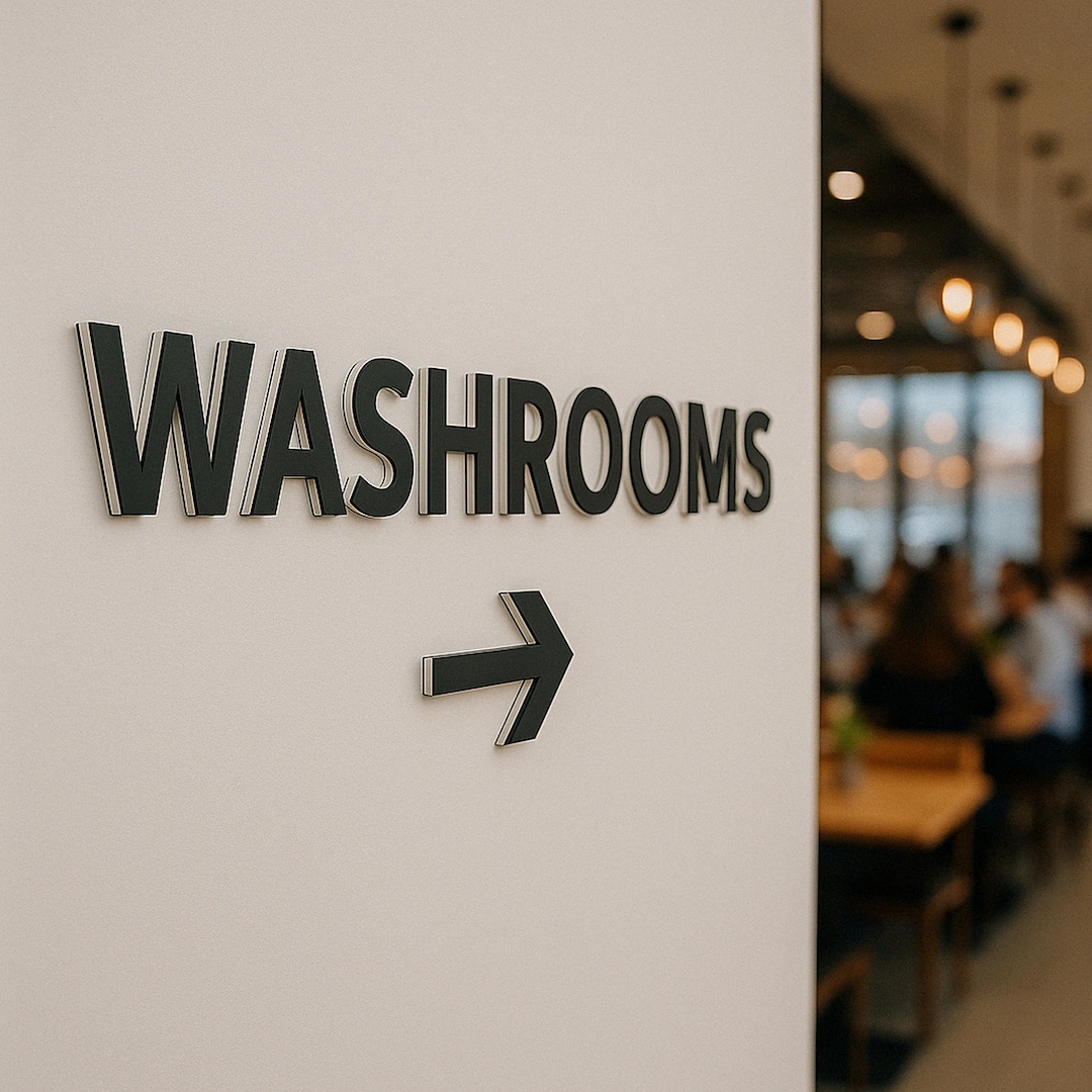 WASHROOM Sign With Arrow – Modern Restroom Wall Letters, Indoor/outdoor ...