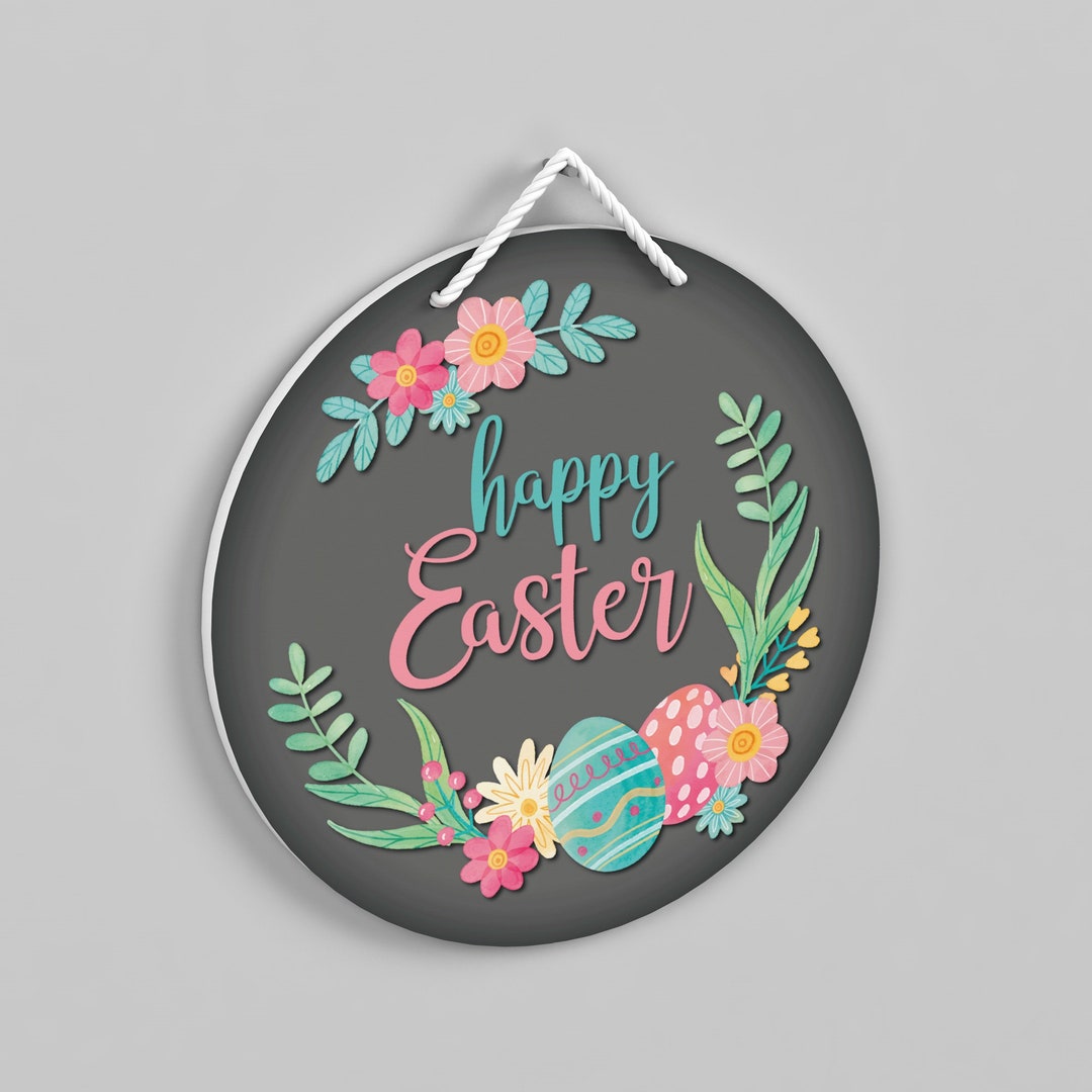 Happy Easter Front Door Sign, Easter Door Hanger, Easter Decor, Happy ...