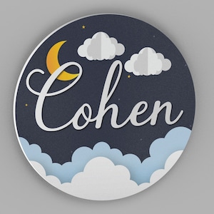 Round Personalized Name Sign, Night Sky Theme Nursery Decor, Bedroom ...