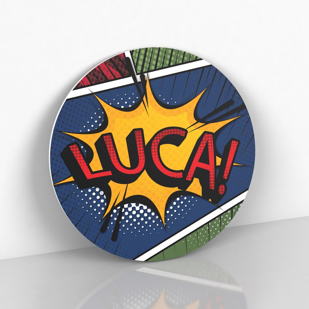 Round Superhero Comic Personalized Name Sign Gift for Kids Superhero ...