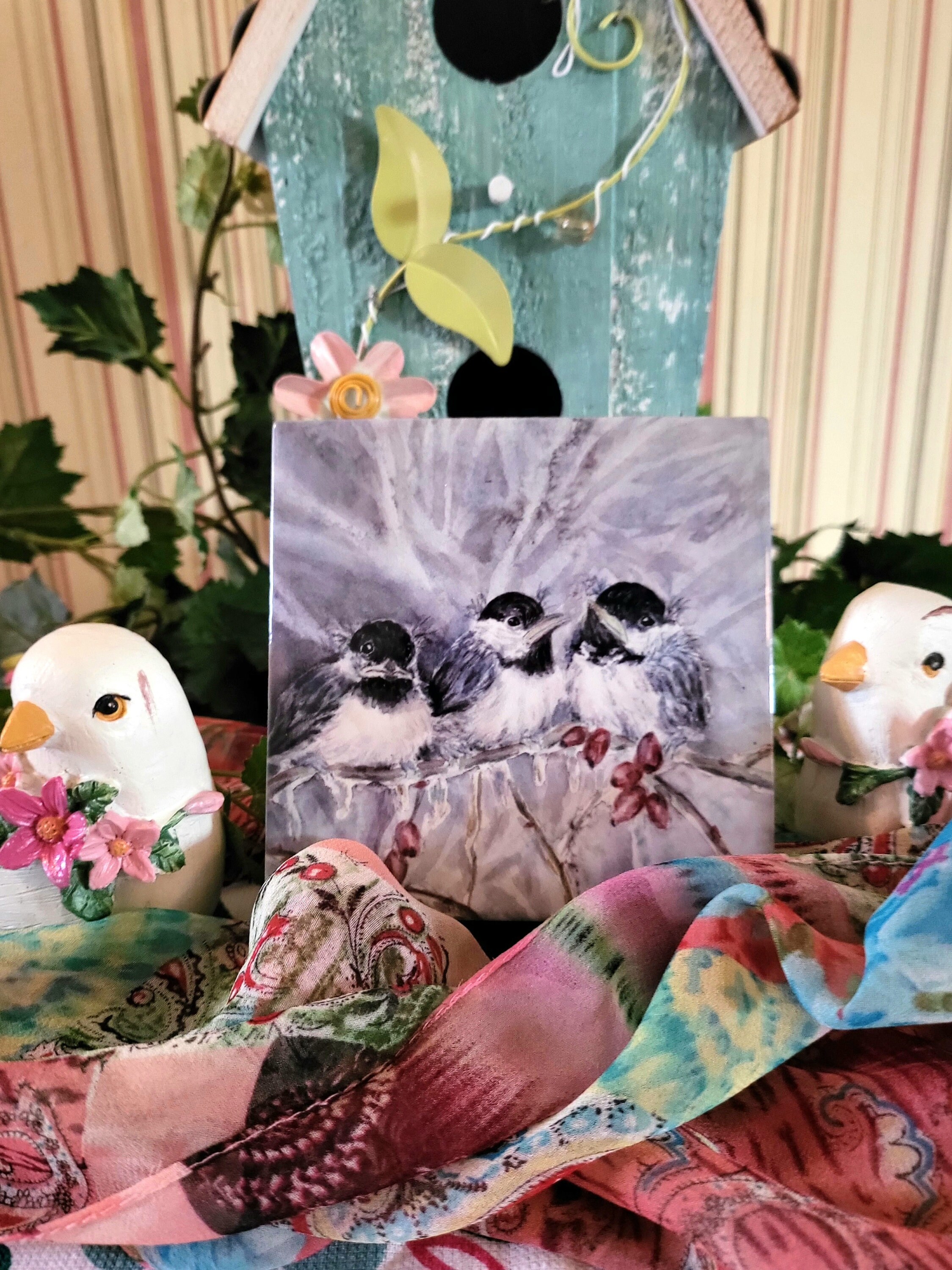 Enchanting Chickadee Tile, Tile Hot Pad, Tile Backsplash, Trivet ...