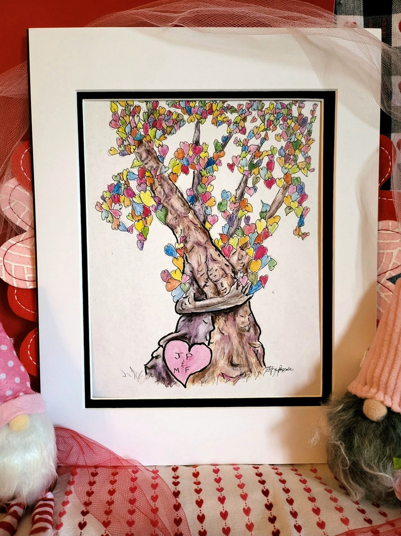 Personalized Lovers Spirit Tree, Personalized Romantic Watercolor Pen ...