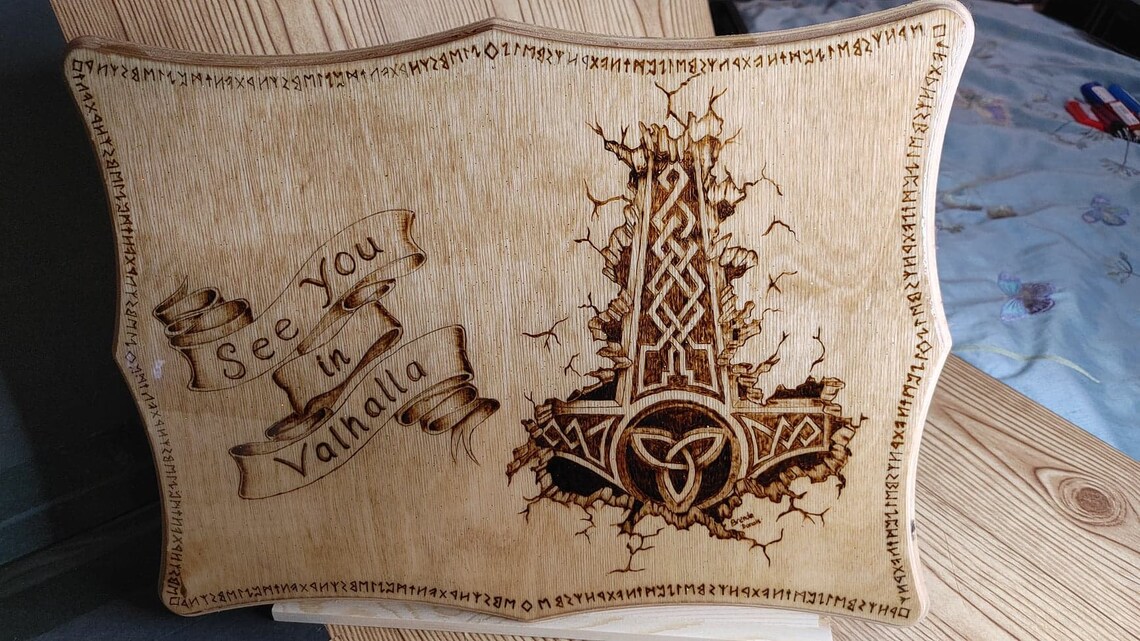 Large Viking pyrography art piece | Etsy