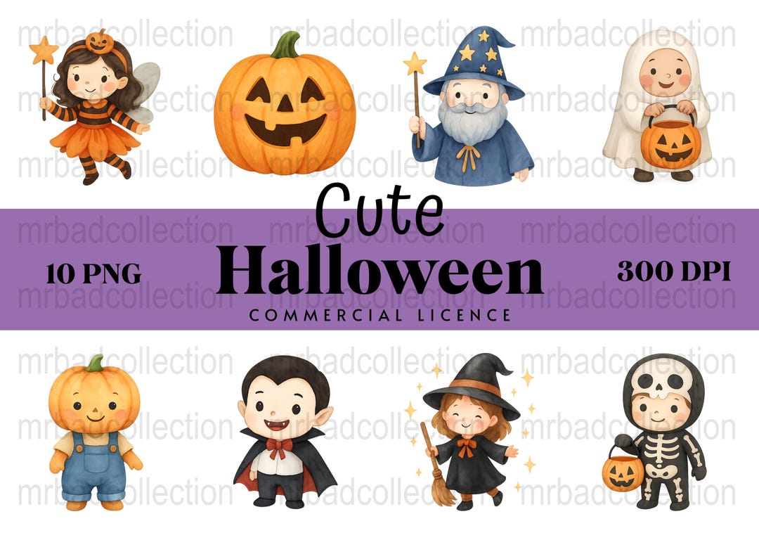 Cute Halloween Digital Clipart, Ghost, Vampire, Werewolf, Witch PNG ...