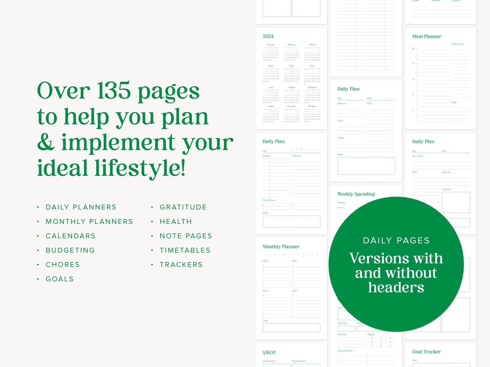 135 Page Printable Planner Bundle, Perpetual Monthly Yearly Annual ...