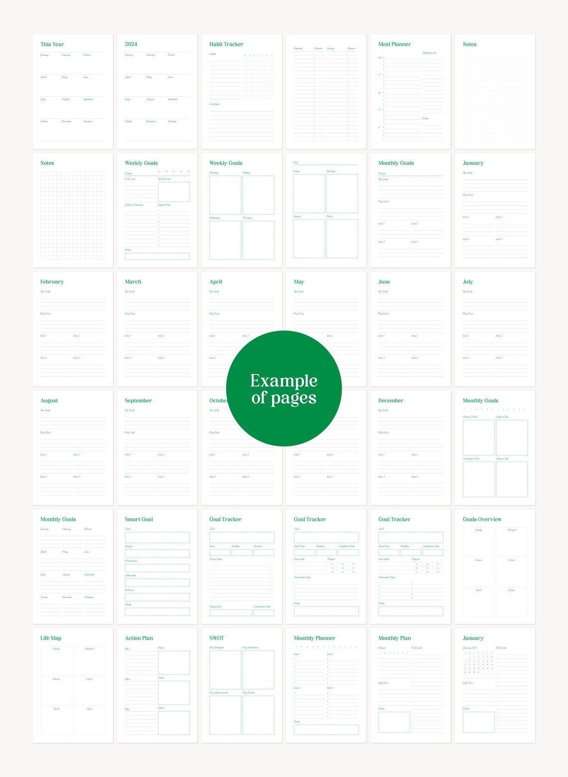 135 Page Printable Planner Bundle, Perpetual Monthly Yearly Annual ...