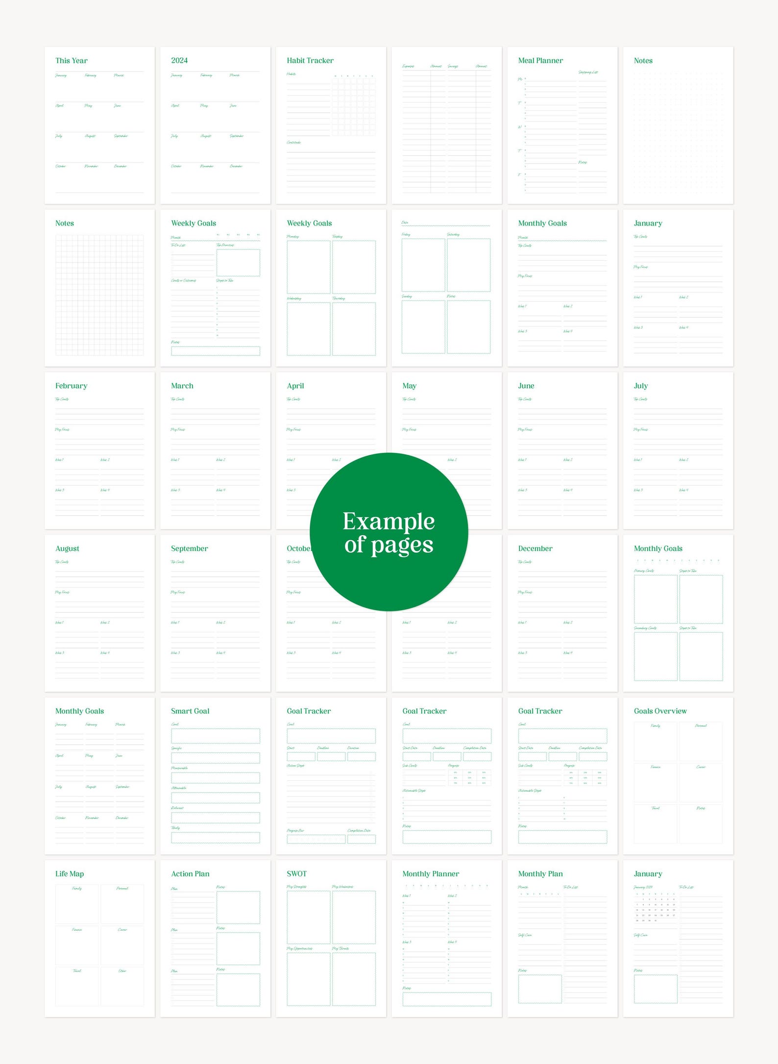 135 Page Printable Planner Bundle, Perpetual Monthly Yearly Annual ...
