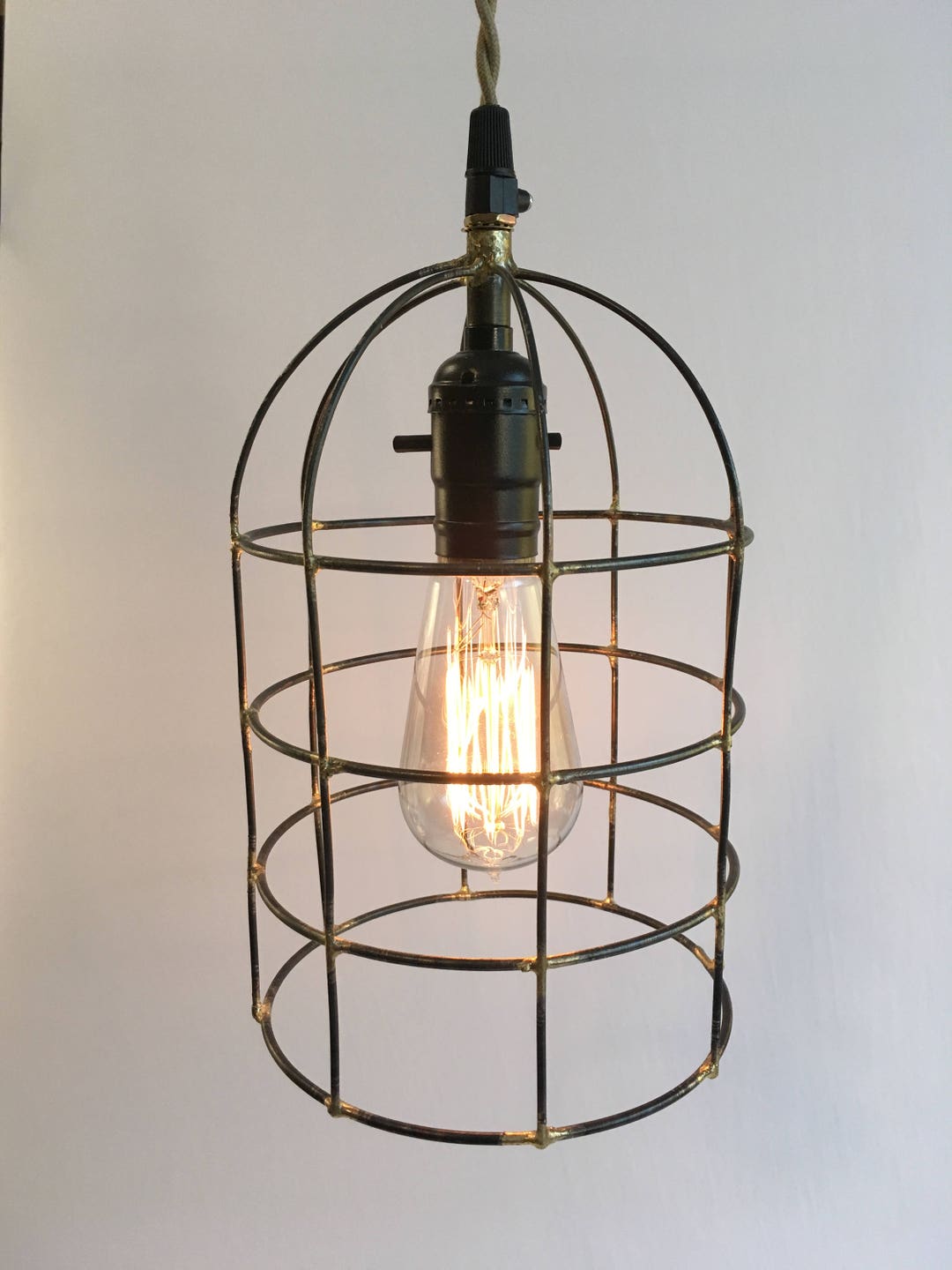Metal Cage Pendant Light, Rustic Wire Dome Hanging Light, Cloche Shaped ...