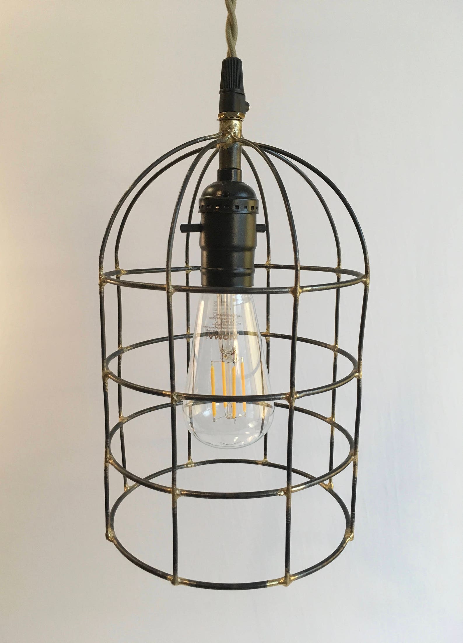 Metal Cage Pendant Light, Rustic Wire Dome Hanging Light, Cloche Shaped ...