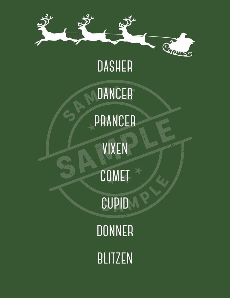 DIGITAL DOWNLOAD: Classic Reindeer Names Print (dasher, Dancer, Prancer ...