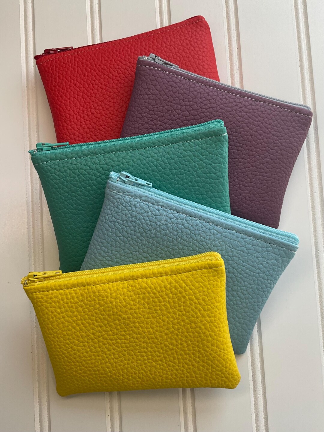 Textured Faux Leather Zipper Pouch: Small Accessory Pouch - Etsy